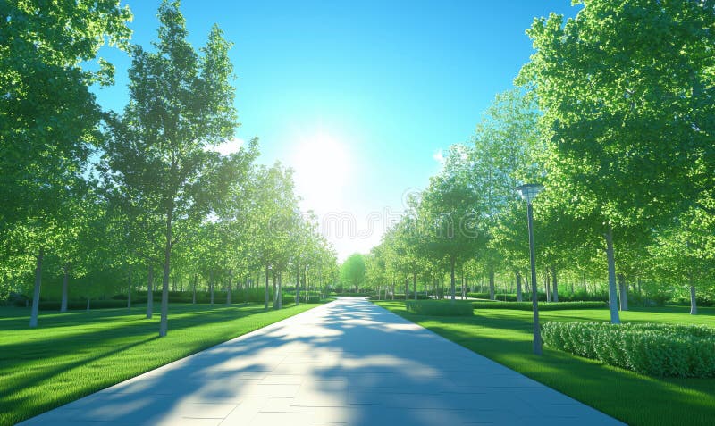 Lush Green Park Pathway Under Bright Sun Stock Photos - Free & Royalty ...