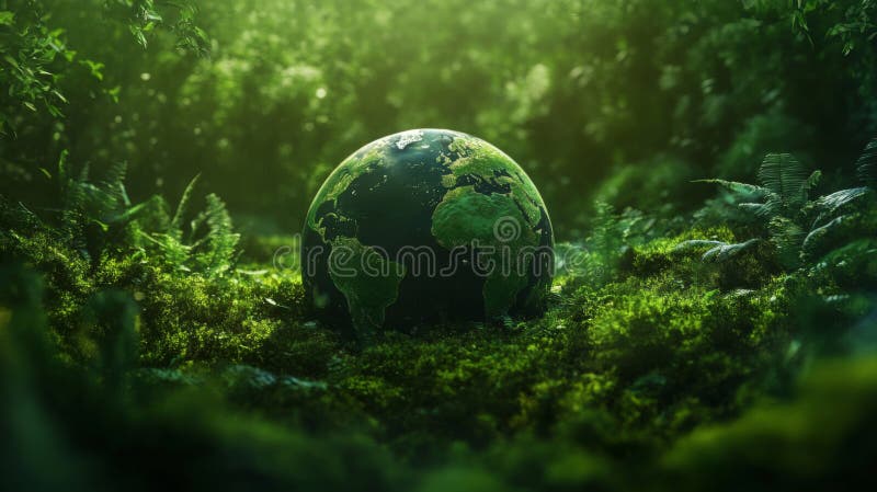 Lush Green Planet Earth Nestled in a Vibrant Forest Stock Illustration ...