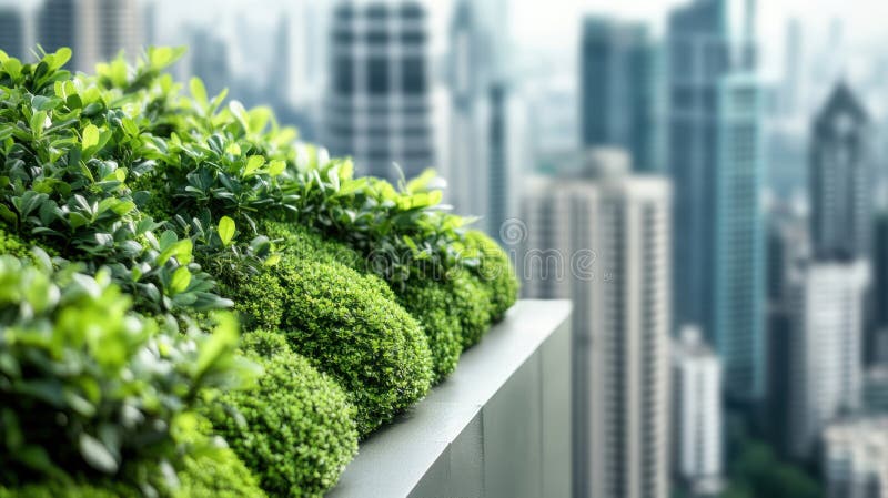 Lush Green Plants Thrive on a Building Ledge, Enhancing Urban Greenery ...