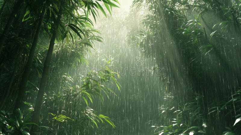 Lush Green Rainforest in Heavy Rainfall Stock Illustration ...