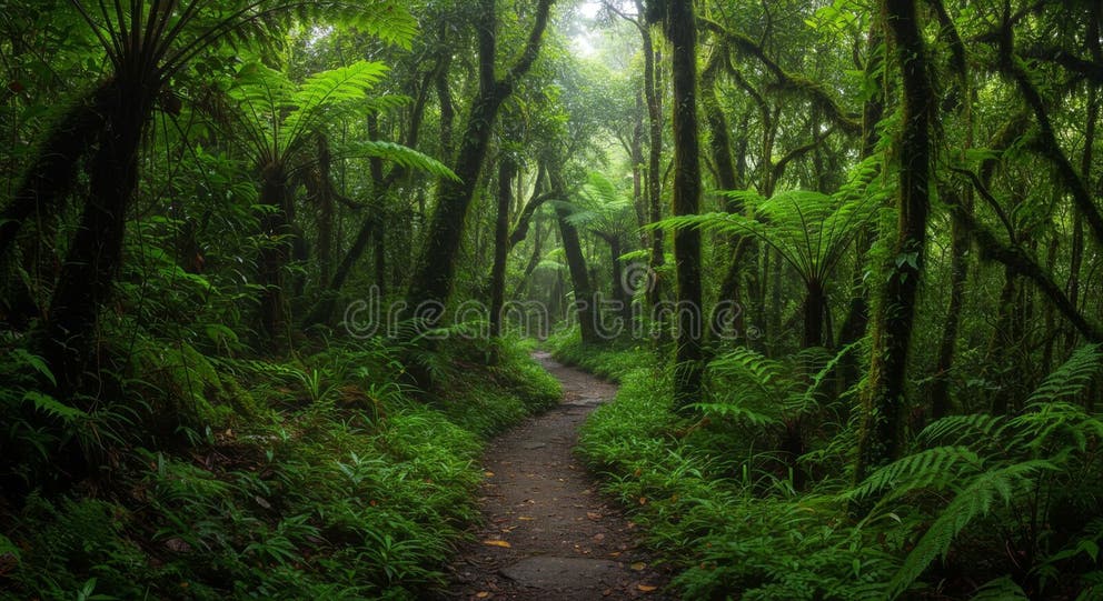 Lush Green Rainforest Path stock illustration. Illustration of green ...