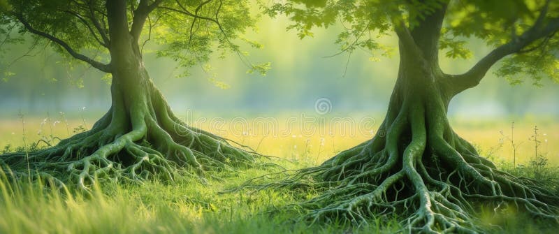 Lush Green Roots Trees Sunlit Meadow Stock Photos - Free & Royalty-Free Stock Photos from Dreamstime