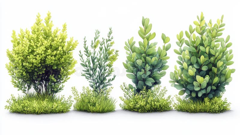 Lush Green Shrubs Collection Generative AI Stock Illustration ...