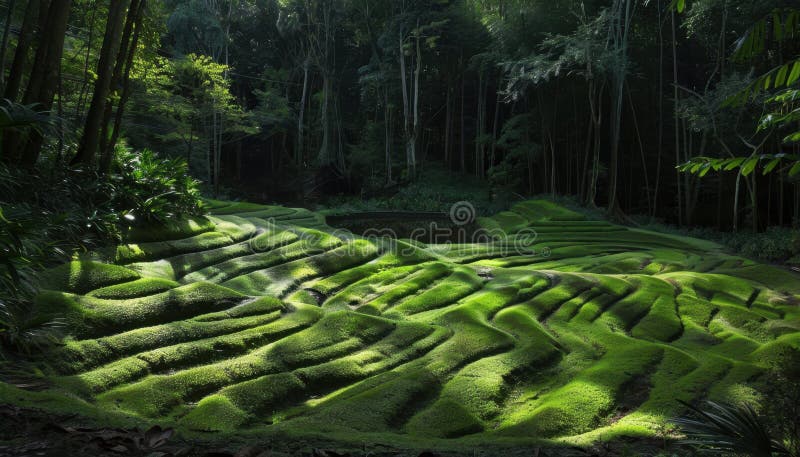 Lush Green Terraced Fields Surrounded by Dense Forest in a Serene ...