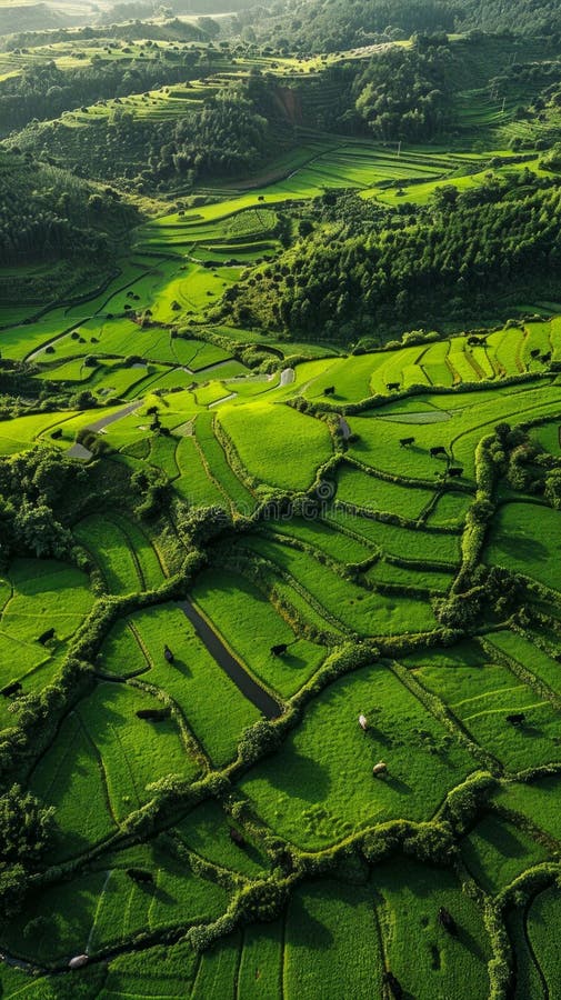 Lush Green Terraced Fields Under Sunlight. Generative Ai Stock Photo ...