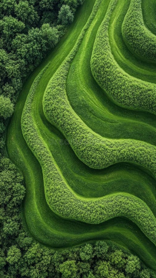 Lush Green Terraces Ripple Across Hillside Amid Dense Trees in Vibrant ...