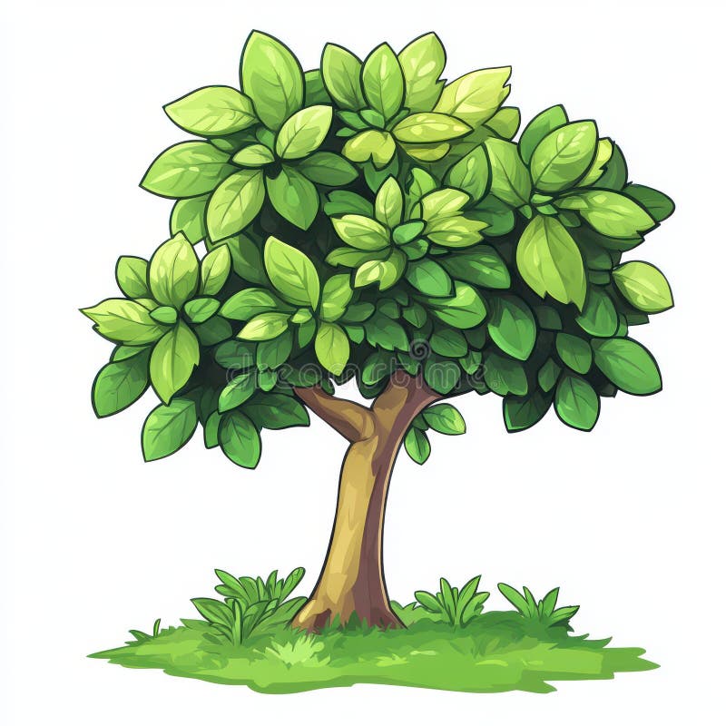 Lush Green Tree Cartoon Illustration Nature Springtime Forest Stock ...