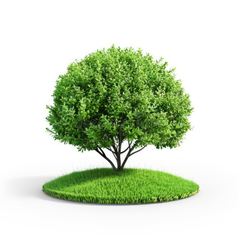 Lush Green Tree on a Grassy Hill, Isolated on White Background Stock ...