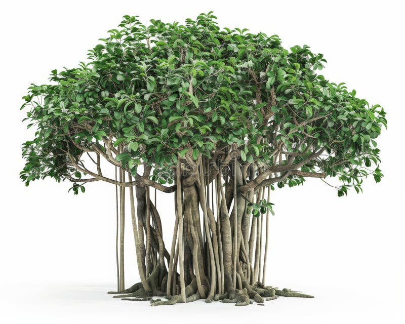 Lush Green Tree with Dense Foliage and Roots Stock Illustration ...