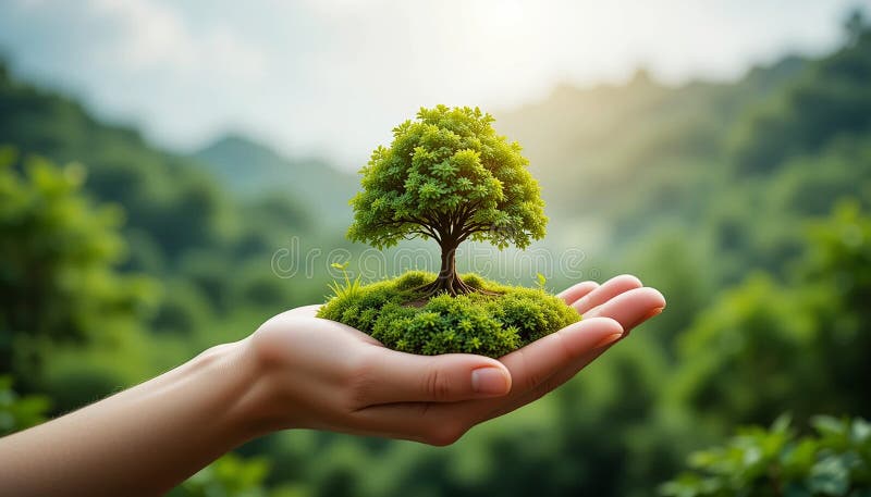 A Lush Green Tree Growing on a Human Hand of Trees Stock Photo - Image ...