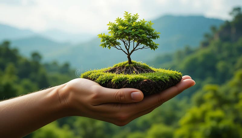 A Lush Green Tree Growing on a Human Hand of Trees Stock Image - Image ...