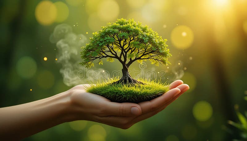 A Lush Green Tree Growing on a Human Hand of Trees Stock Image - Image ...