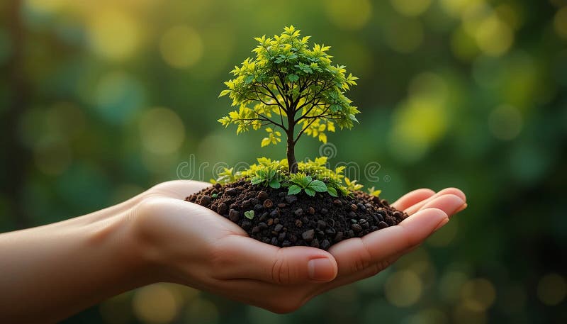 A Lush Green Tree Growing on a Human Hand of Trees Stock Image - Image ...