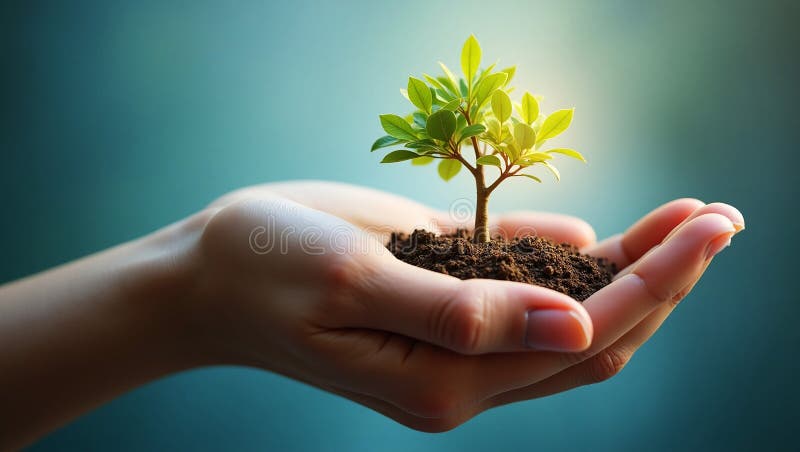 A Lush Green Tree Growing on a Human Hand of Trees Stock Illustration ...