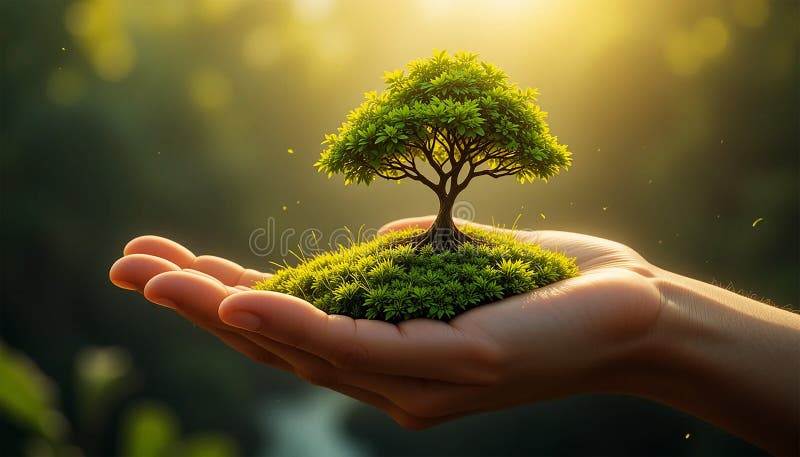 A Lush Green Tree Growing on a Human Hand of Trees Stock Illustration ...