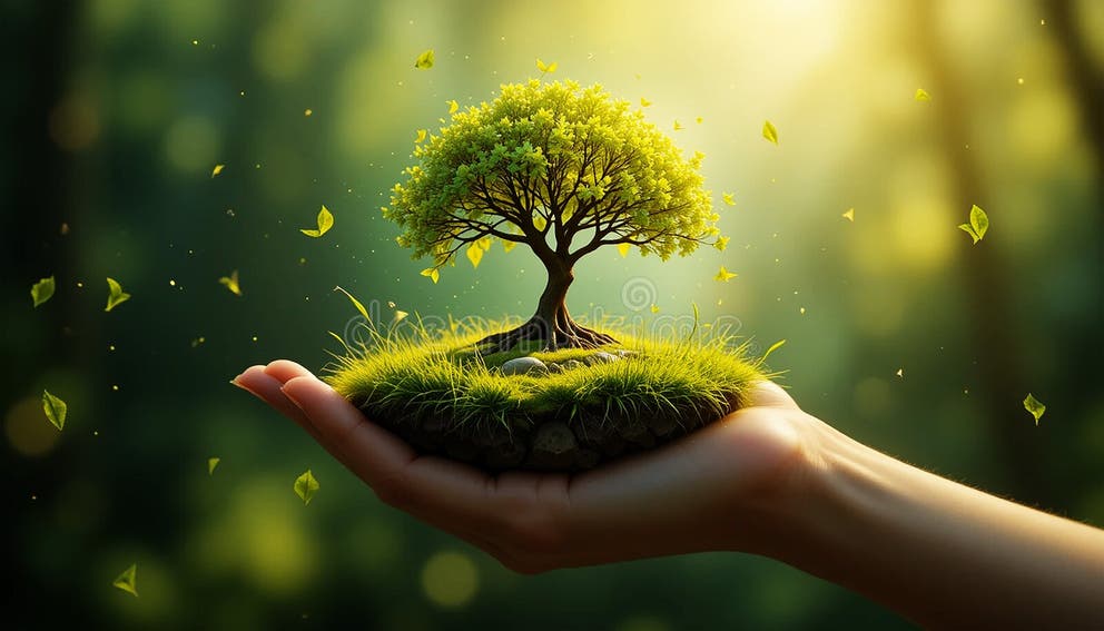 A Lush Green Tree Growing on a Human Hand of Trees Stock Illustration ...
