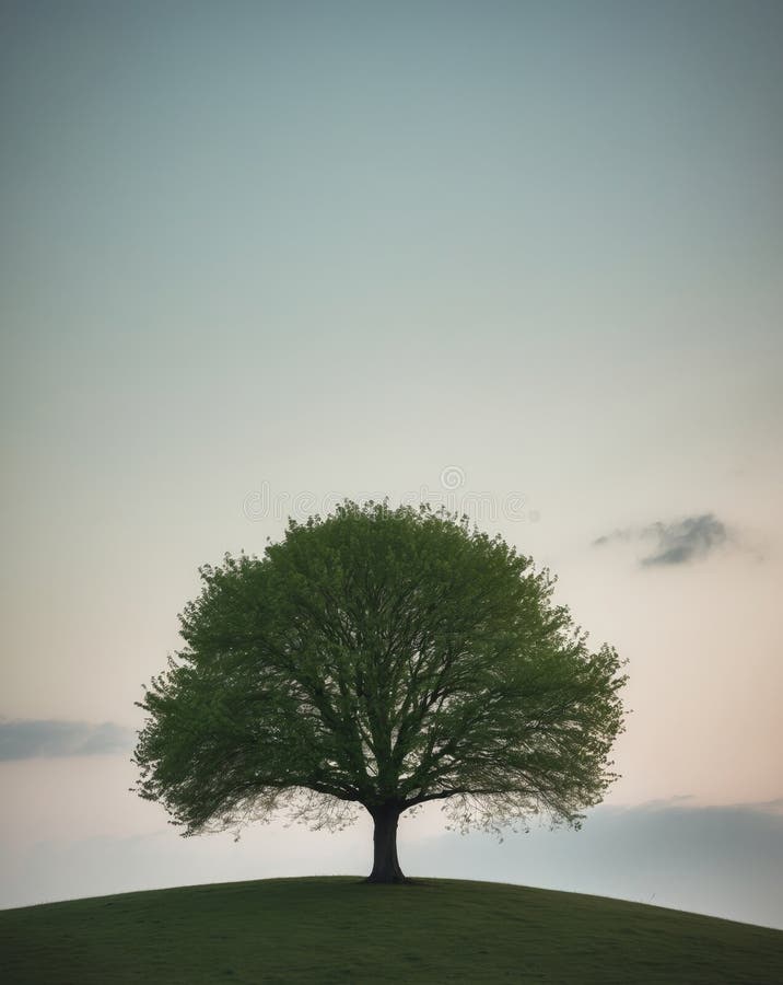 Lush Green Tree on a Hill Representing Climate Change Impact Stock ...