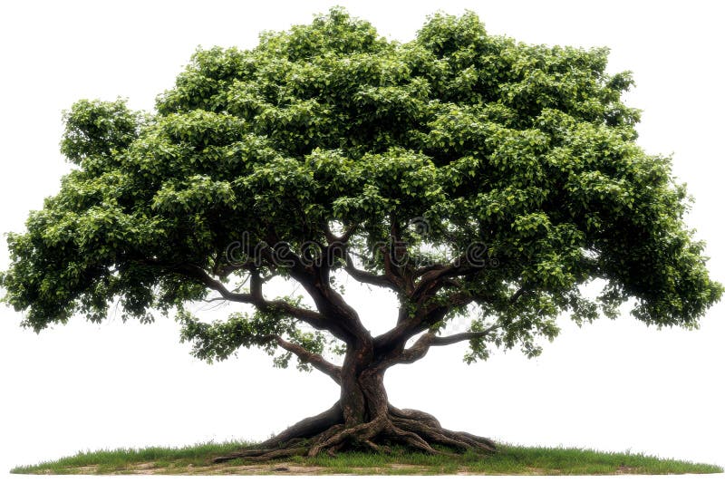 Lush, Green Tree Isolated on White Background with Thick Foliage and a ...