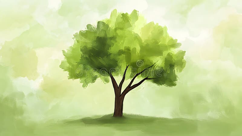 Lush Green Tree on Soft Pastel Background Stock Illustration ...