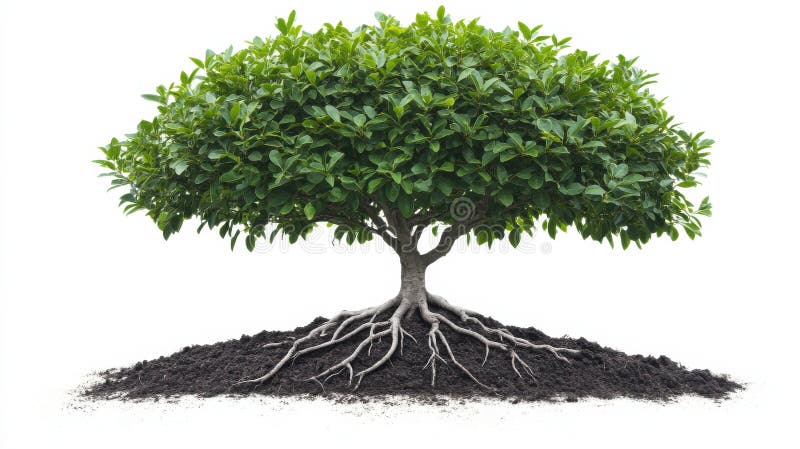 Lush Green Tree with Strong Roots on a White Background Stock ...