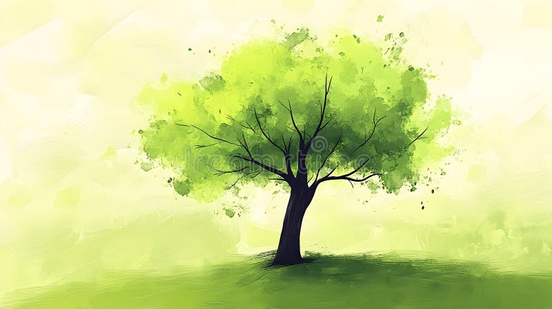 Lush Green Tree in Tranquil Landscape with Soft, Light Green Background ...