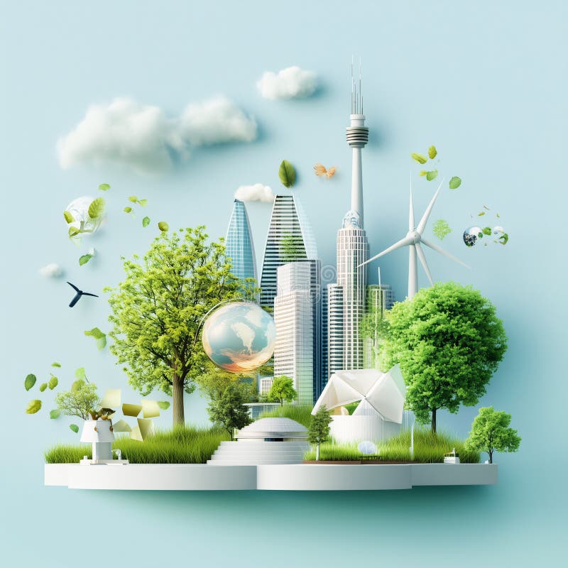 Lush Green Trees and Modern Buildings Merging on Open Book Stock ...