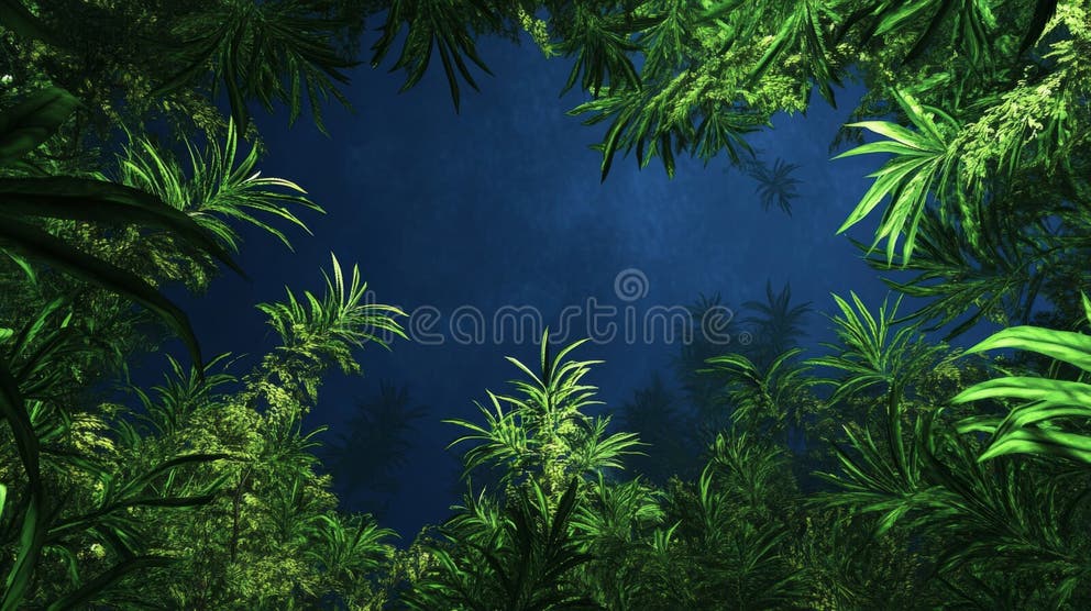 Lush Green Tropical Forest Canopy at Night Stock Illustration ...
