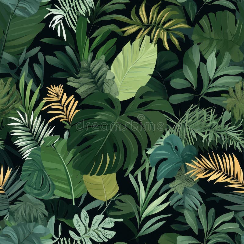 Lush Green Tropical Jungle Foliage and Exotic Leaves Seamless Pattern Background. Stock Image ...