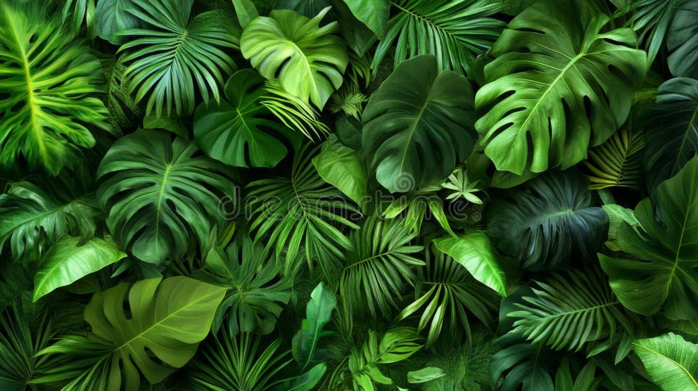 Lush Green Tropical Leaf Collage Stock Illustration - Illustration of ...