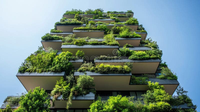 Lush Green Vertical Building Architecture Stock Illustration ...
