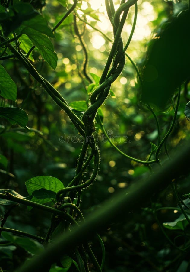 Lush Green Vines Intertwined in Tropical Forest Sunlight Stock ...