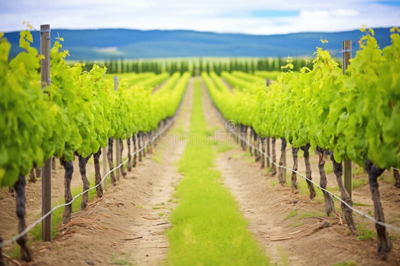Lush Green Vineyard Rows in Summertime Stock Illustration ...