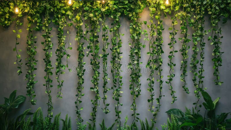 Lush Green Wall with Hanging Vines and Plants Stock Photo - Image of ...