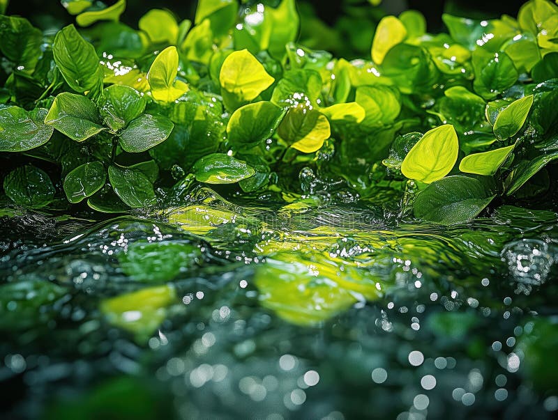 Lush Green Water Reflections Stock Illustration - Illustration of ...