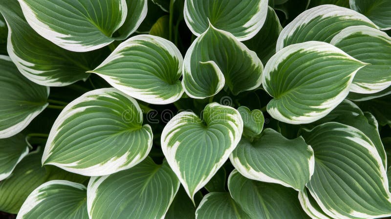 Lush Green and White Variegated Hosta Leaves Pattern, Top View Garden ...