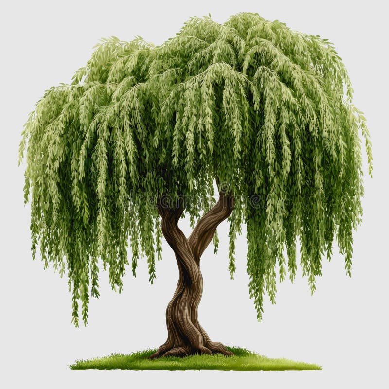 Lush Green Willow Tree with Flowing Branches and Dense Foliage on a ...