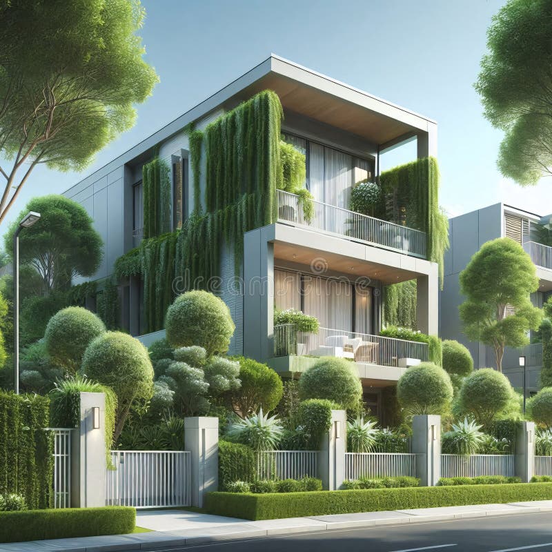Lush Greenery Adorns a Modern House in a Serene Setting Stock ...