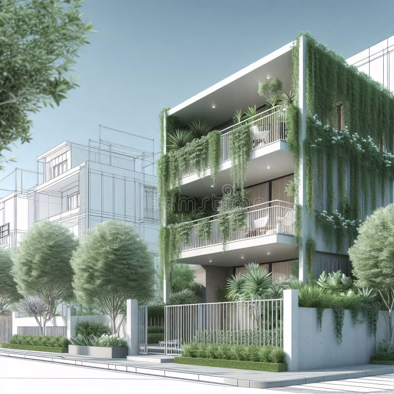 Lush Greenery Adorns a Modern House in a Serene Setting Stock ...