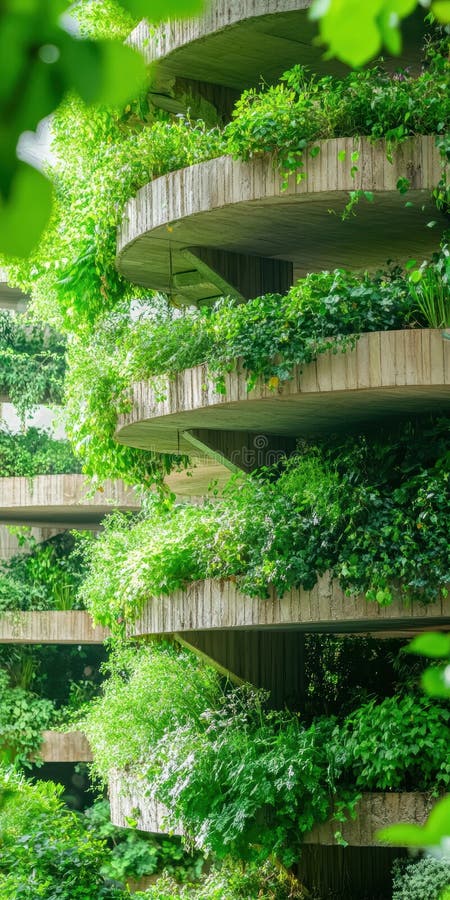 Lush Greenery on Curved Architectural Structures Emphasizing Urban ...