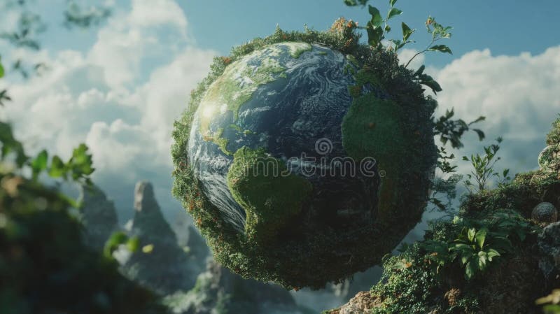 Lush Greenery Enveloping Earth: a 3D Rendered Vision of Environmental ...