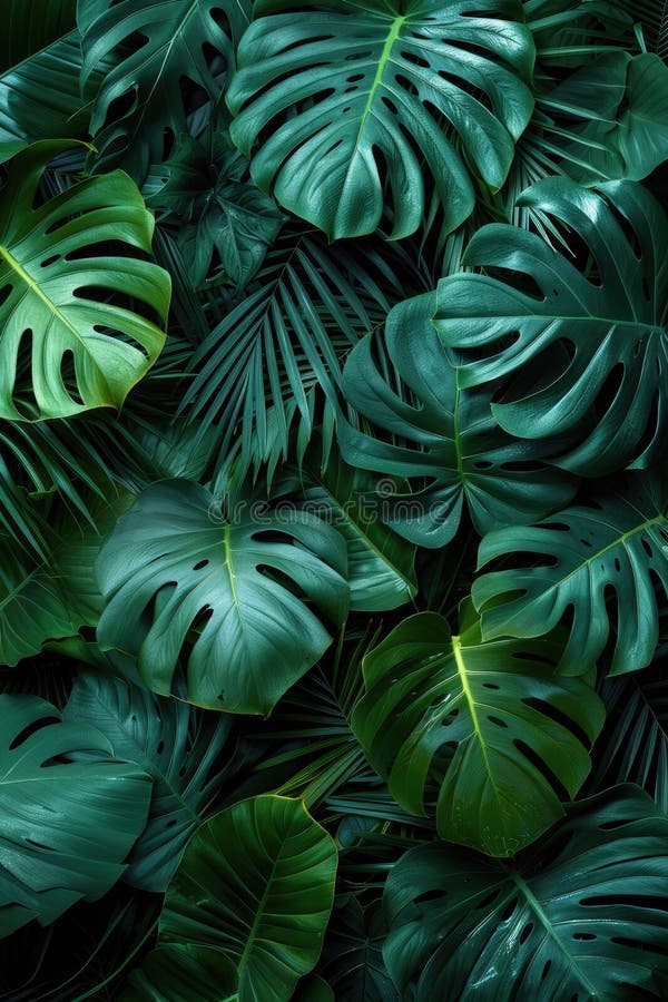 Lush Greenery Featuring Various Types of Tropical Leaves in a Vibrant ...