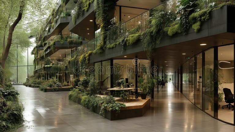 Greenery Interior of a Modern Building Stock Illustration ...