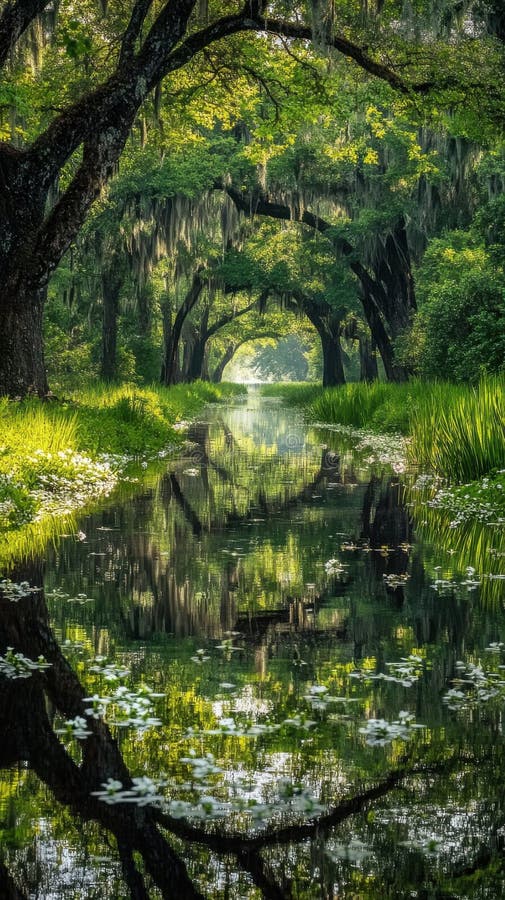 A Tranquil Bayou View in Cajun, Showcasing Lush Greenery and ...
