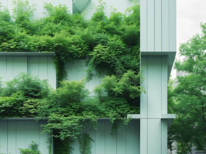 Lush Greenery on Modern Urban Building Facade. Stock Photo - Image of ...