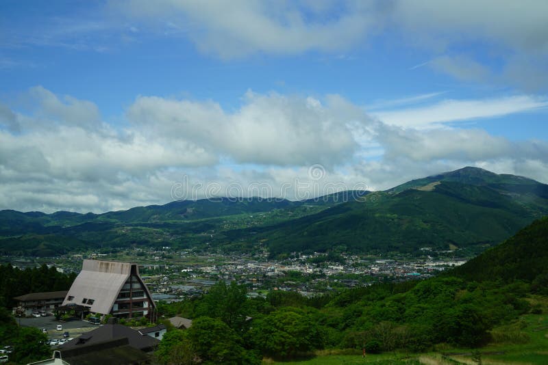 Lush Greenery Mountain Landscape Panorama and Town View Stock Photo ...
