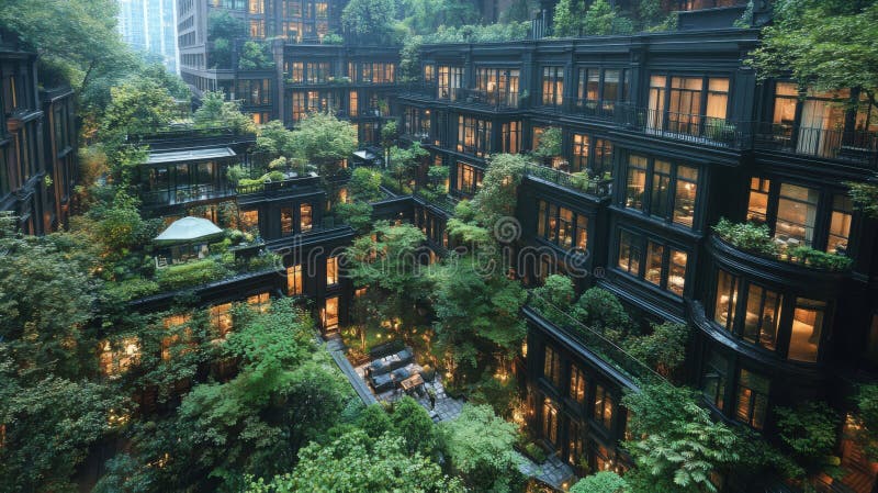 Lush Greenery Overgrown Modern City Building Stock Illustration ...