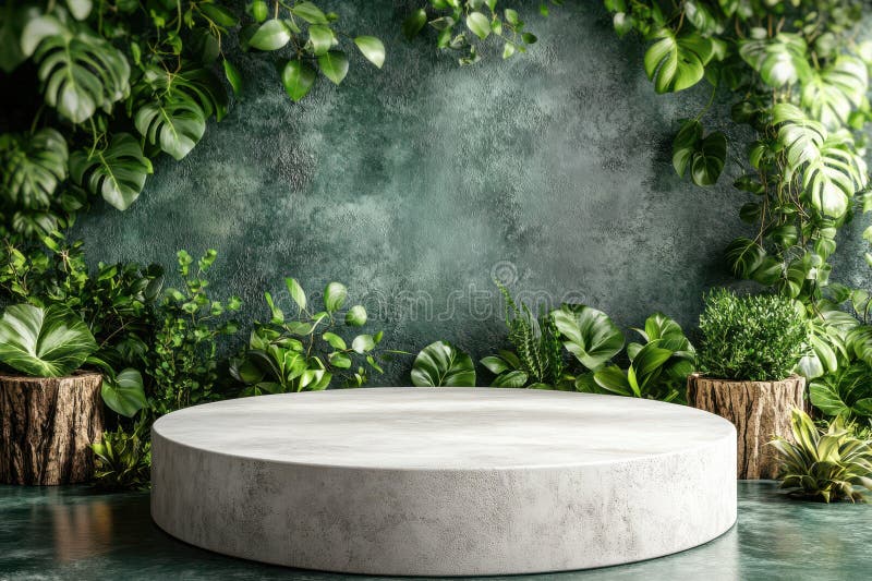 Lush Greenery Stone Podium Tropical Background Product Display Stock ...