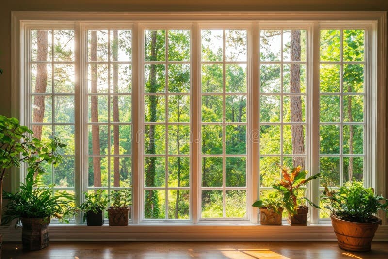 Lush Greenery View through Large Window with Indoor Plants and Natural ...