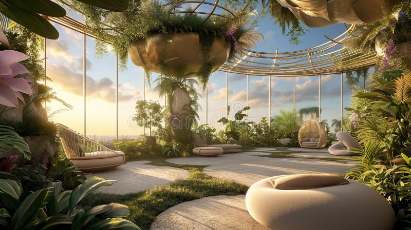 Lush Greenery, Whimsical Sculptures, and Comfortable Seating Create a ...