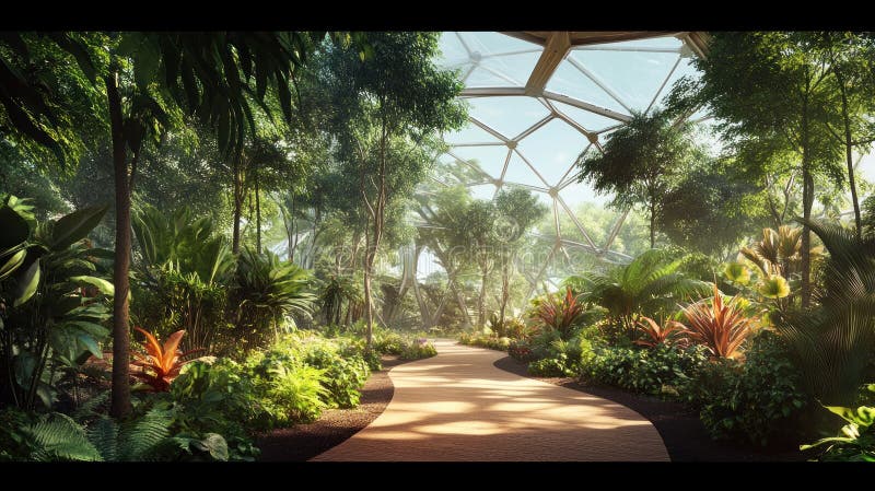 Lush Indoor Garden Path Under Geodesic Dome Stock Illustration ...